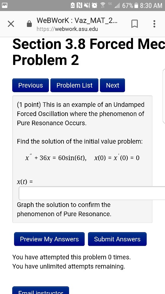 Solved RI嵶簝令1x 67% 8:30 AM WeBWorK: Vaz MAT 2 ㄨ | Chegg.com