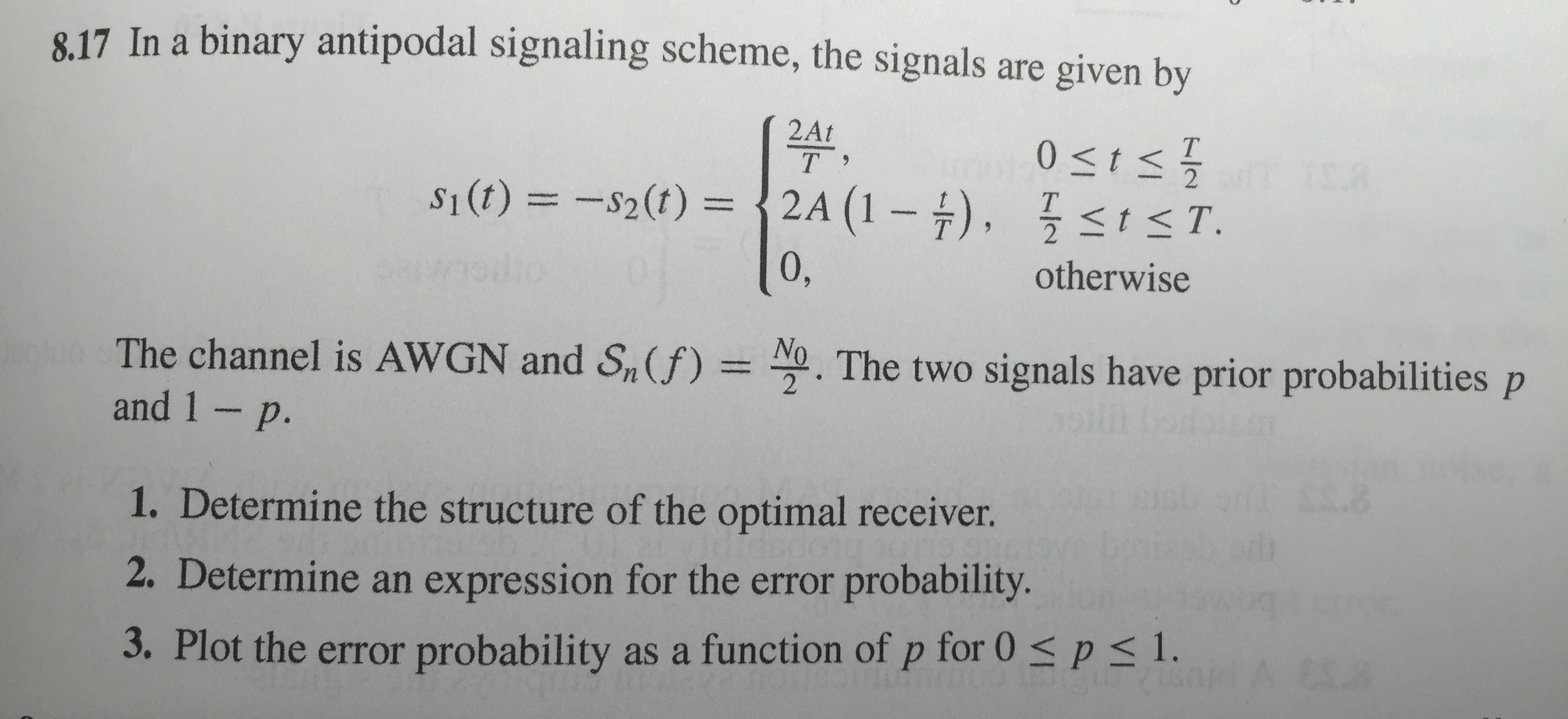 In a binary antipodal signaling scheme, the signals | Chegg.com