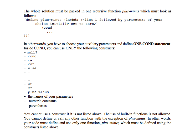 Solved Write a function plus-minus in Scheme that takes a | Chegg.com