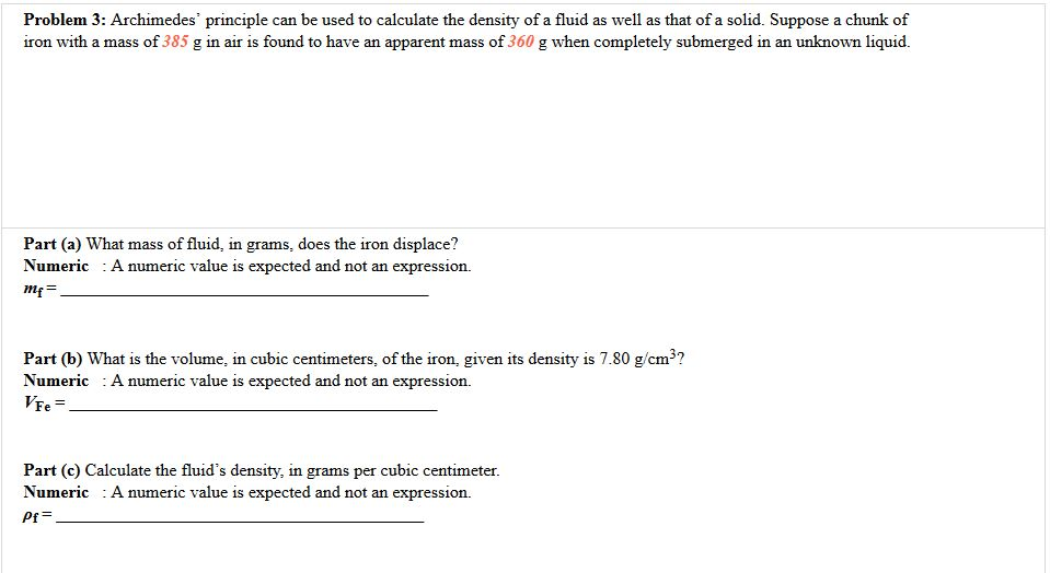 Solved Problem 3: Archimedes principle can be used to | Chegg.com