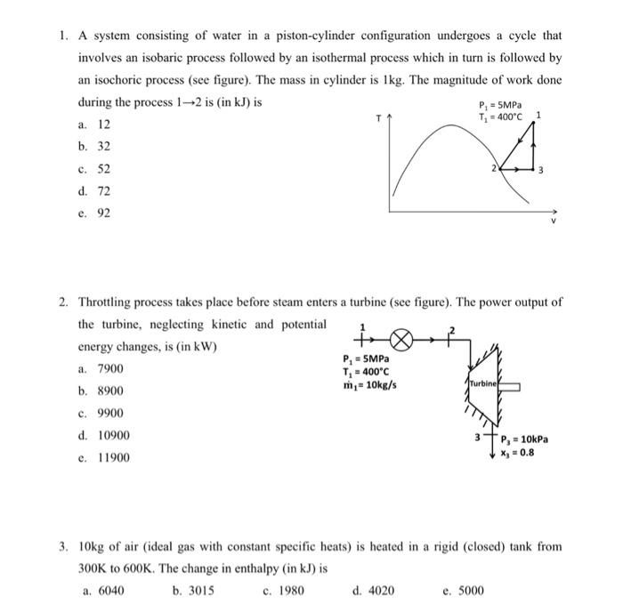 Solved 1. A system consisting of water in a piston-cylinder | Chegg.com