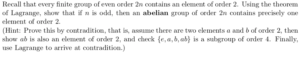 Solved Recall that every finite group of even order 2n | Chegg.com