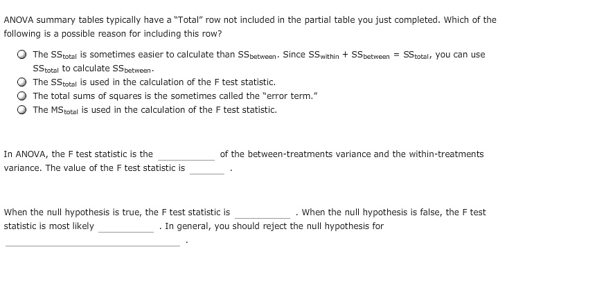 Solved 2. ANOVA calculations and rejection of the null | Chegg.com