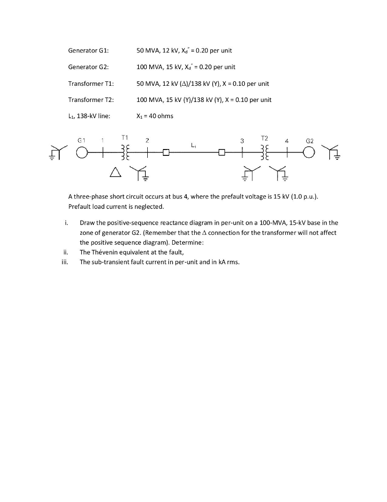 Solved Generator G1: 50 MVA, 12 kV, X_d" = 0.20 per unit | Chegg.com