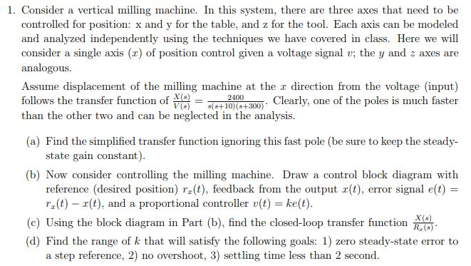 Solved 1. Consider a vertical milling machine. In this | Chegg.com