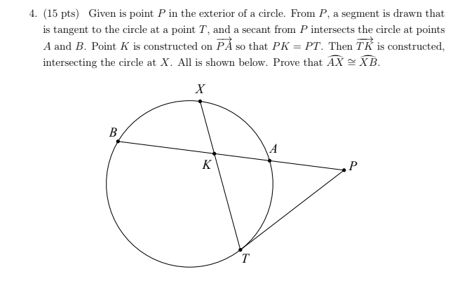Solved 4. (15 pts) Given is point P in the exterior of a | Chegg.com