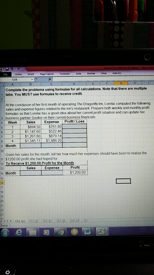 Solved Home Insert Page Layout Formulas DataReviewView G16 | Chegg.com