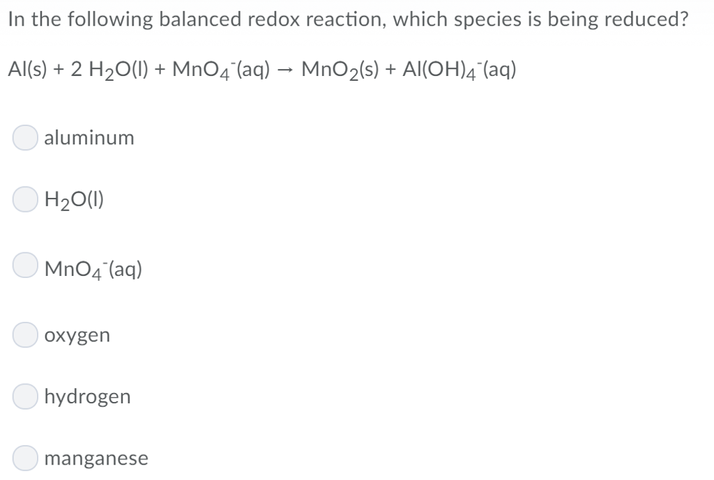 Solved In the following balanced redox reaction, which | Chegg.com