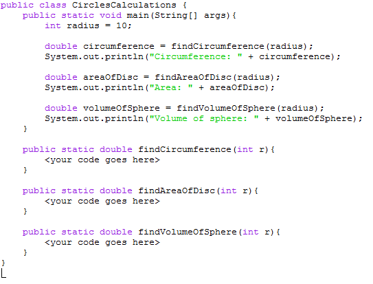 Solved public class CirclesCalculations public static void | Chegg.com