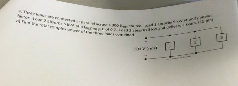 Solved Three loads are connected in parallel across a 300 | Chegg.com