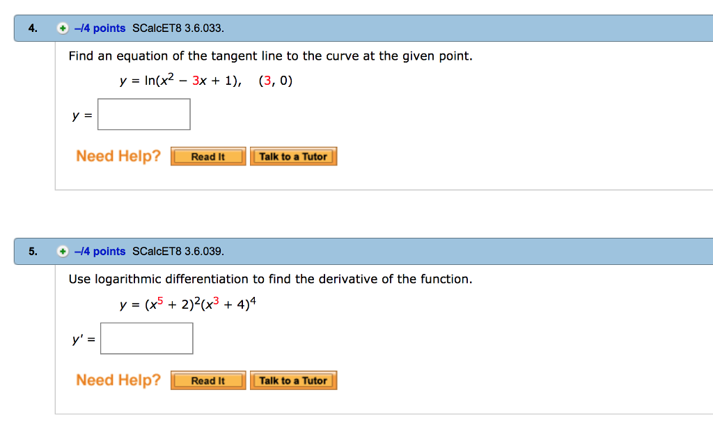 Solved 4 + -14 points SCalcET8 3.6.033 . Find an equation of | Chegg.com
