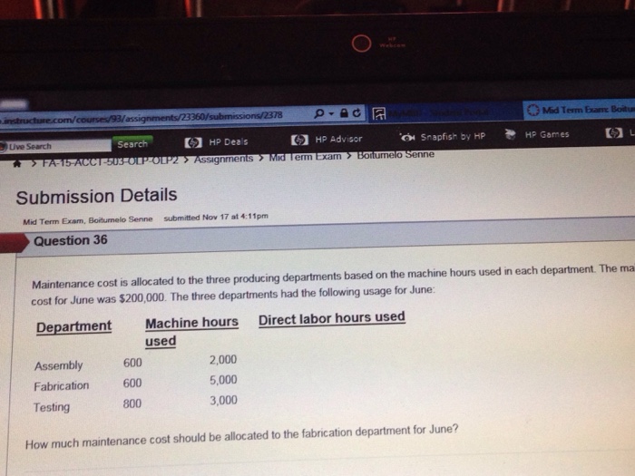 Solved Maintenance costs is allocated to the three producing | Chegg.com
