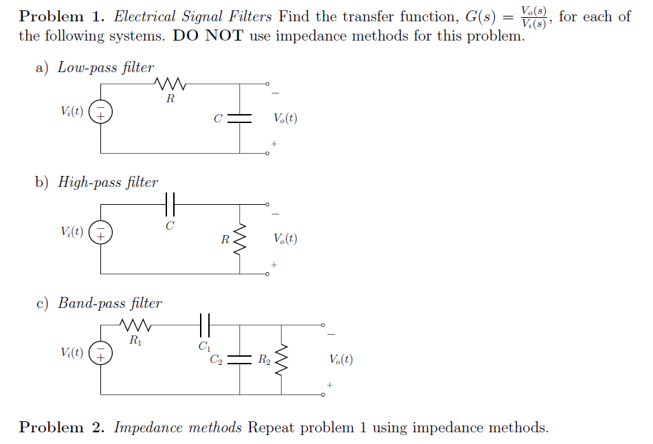 Solved Problem 1. Electrical Signal Filters Find the | Chegg.com