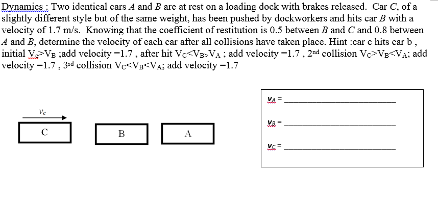 Solved Dynamics: Two identical cars A and B are at rest on a | Chegg.com
