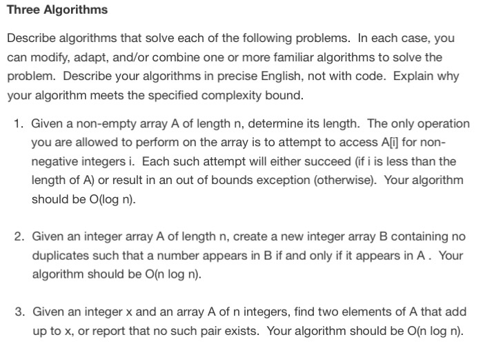 Solved Describe algorithms that solve each of the following | Chegg.com