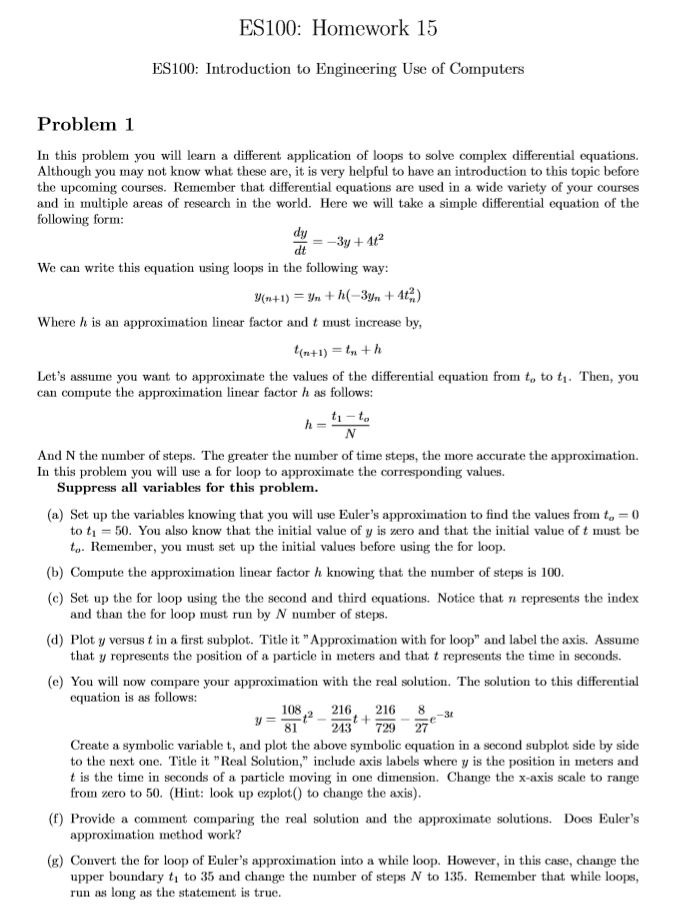 ES100: Homework 15 ES100: Introduction to Engineering | Chegg.com
