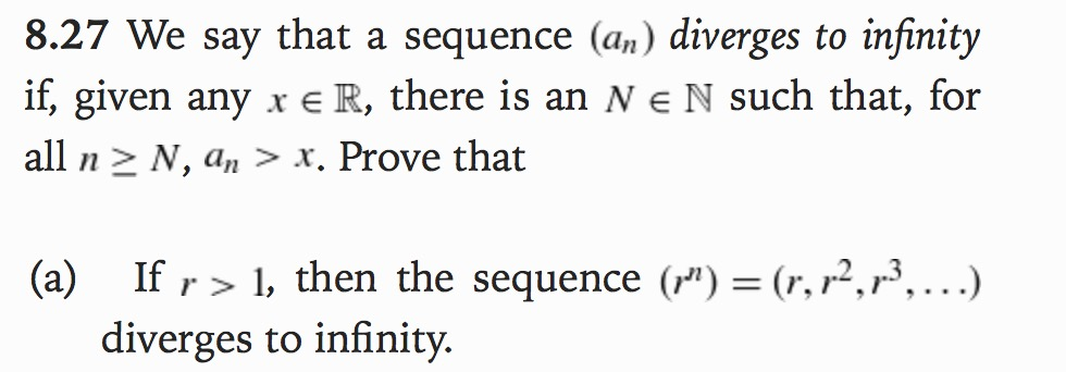 Solved 8.27 We say that a sequence (an) diverges to infinity | Chegg.com