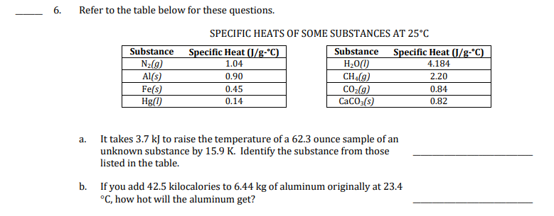 Solved 6. Refer to the table below for these questions. | Chegg.com