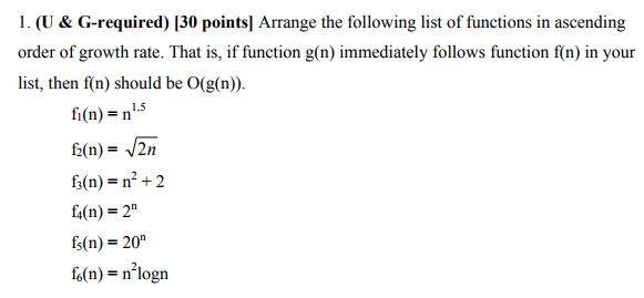 Solved Arrange the following list of functions in ascending | Chegg.com