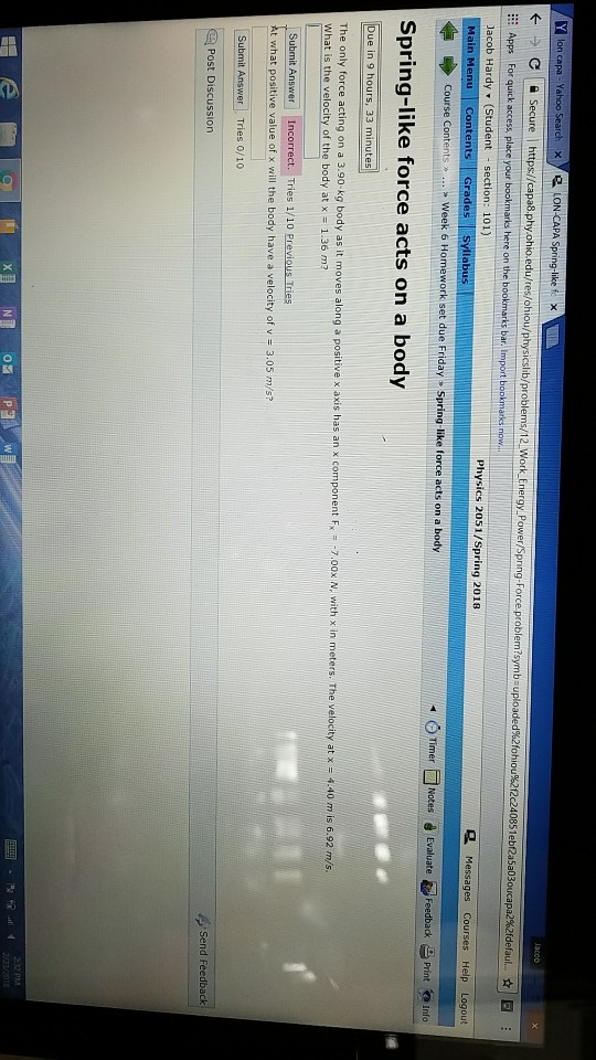 Solved lon capa Yahoo x) LON-CAPA Spring-like fc ← C a | Chegg.com