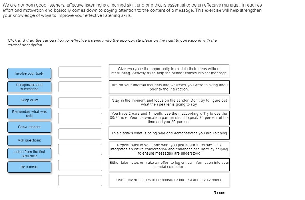Solved We are not born good listeners, effective listening | Chegg.com