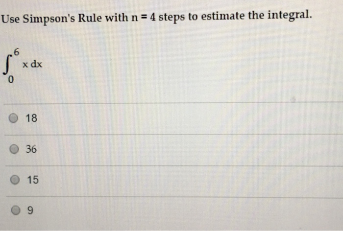 Solved Use Simpson s Rule with n = 4 steps to estimate the | Chegg.com