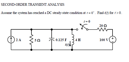 Solved Second Order Transient Analysis Assume The System