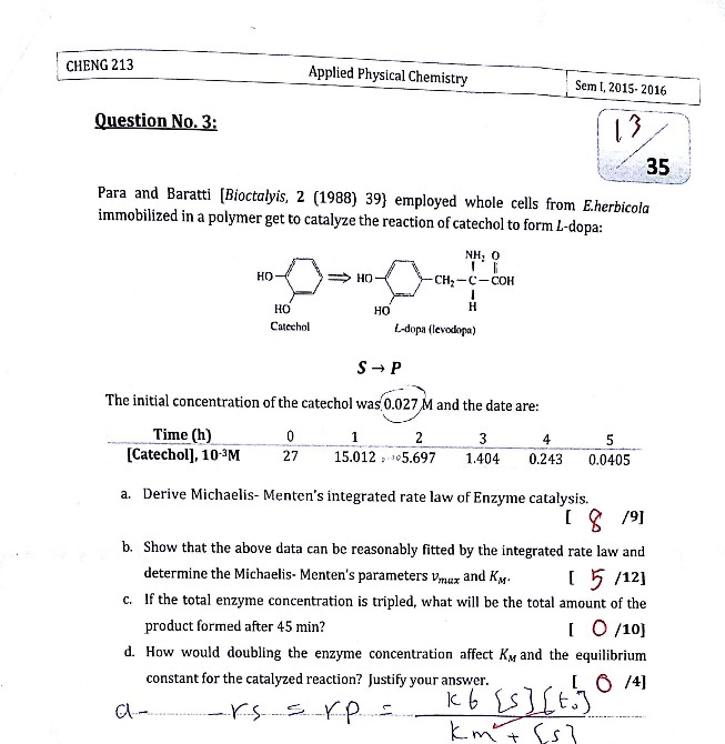 Solved CHENG 213 Applied Physical Chemistry Sem , 2015- 2016 | Chegg.com
