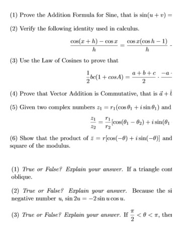 Solved (1) Prove the Addition Formula for Sine, that is | Chegg.com