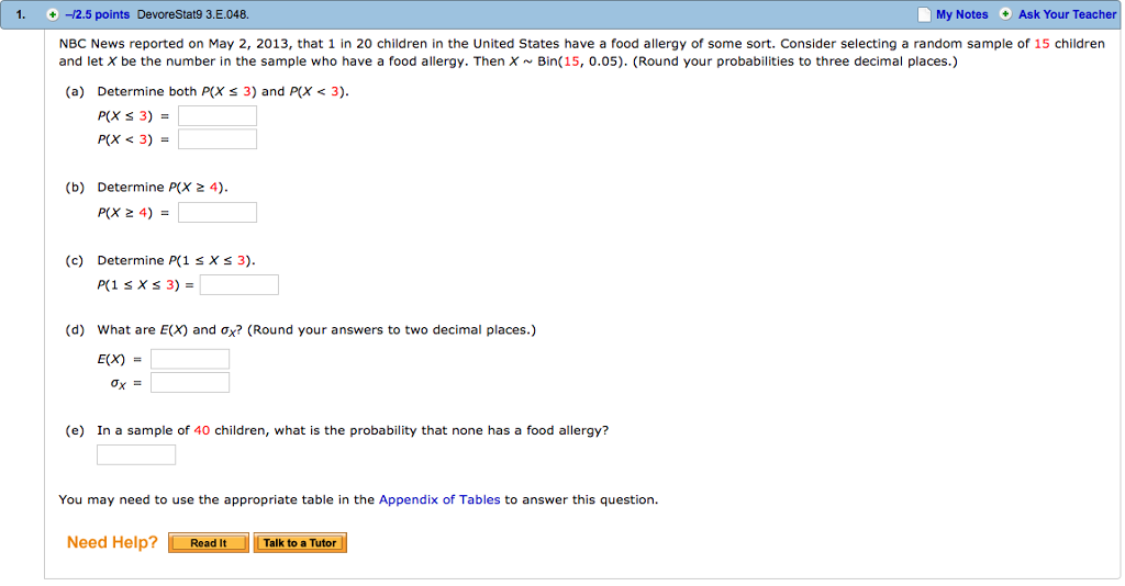 Solved 1. + 2. 5 points DevoreStat9 3.E.048. My Notes Ask | Chegg.com