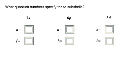 Solved What quantum numbers specify these subshells? 6p 3d | Chegg.com