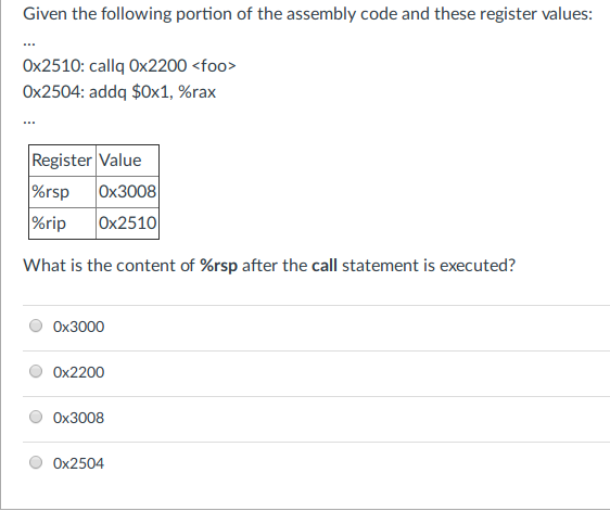 Solved Given the following portion of the assembly code and | Chegg.com