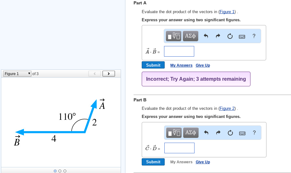 Solved Part A Evaluate the dot product of the vectors in | Chegg.com