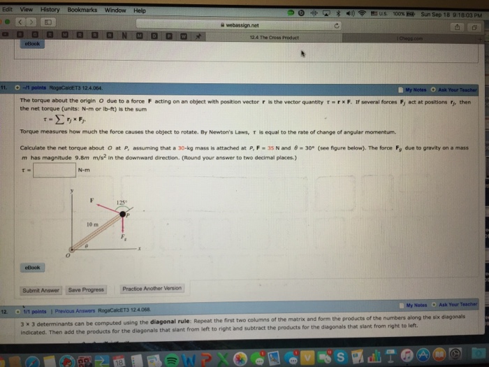 Solved The Torque About The Origin O Due To A Force F Acting