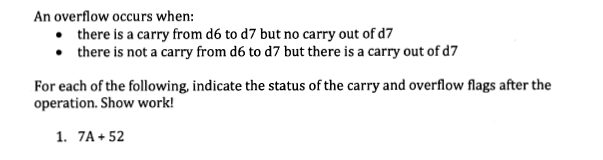 Solved An overflow occurs when: there is a carry from d6 to | Chegg.com