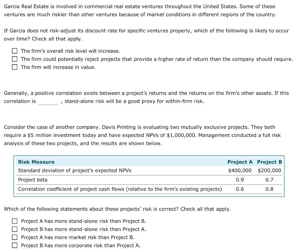 Solved Garcia Real Estate is involved in commercial real | Chegg.com