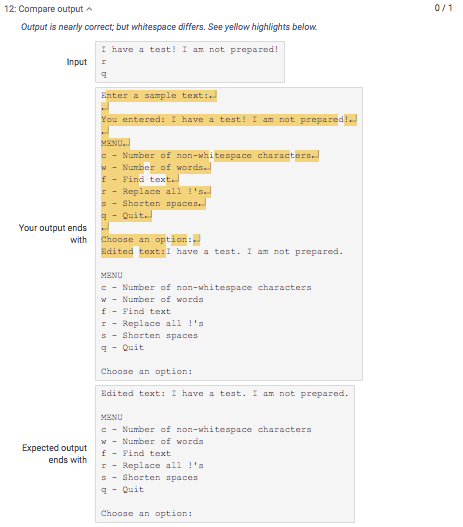 Whitespace error on zyBooks. I am using an online | Chegg.com