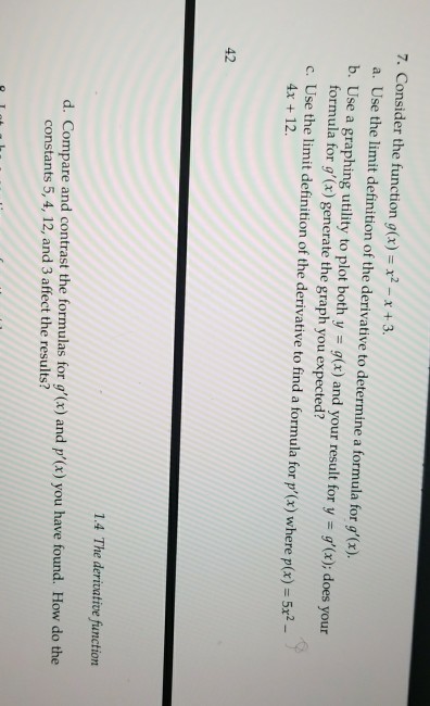 Solved 7. Consider the function g(x) = x2-x + 3. a. Use the | Chegg.com
