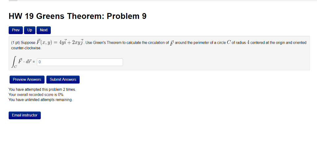 Solved HW 19 Greens Theorem: Problem 9 Prev Up Next (1 pt) | Chegg.com
