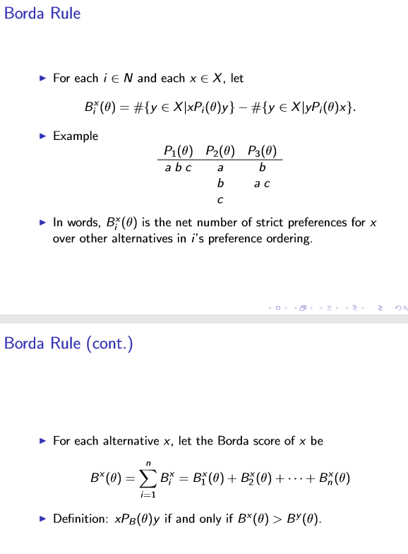 Borda Rule For each i E N and each x E X, let Example | Chegg.com