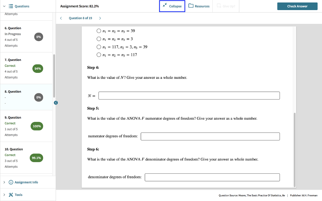 Solved Questions Assignment Score: 82.2% Collapse Resources | Chegg.com