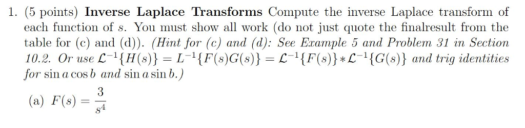 Solved 1. (5 points Inverse Laplace Transforms Compute the | Chegg.com