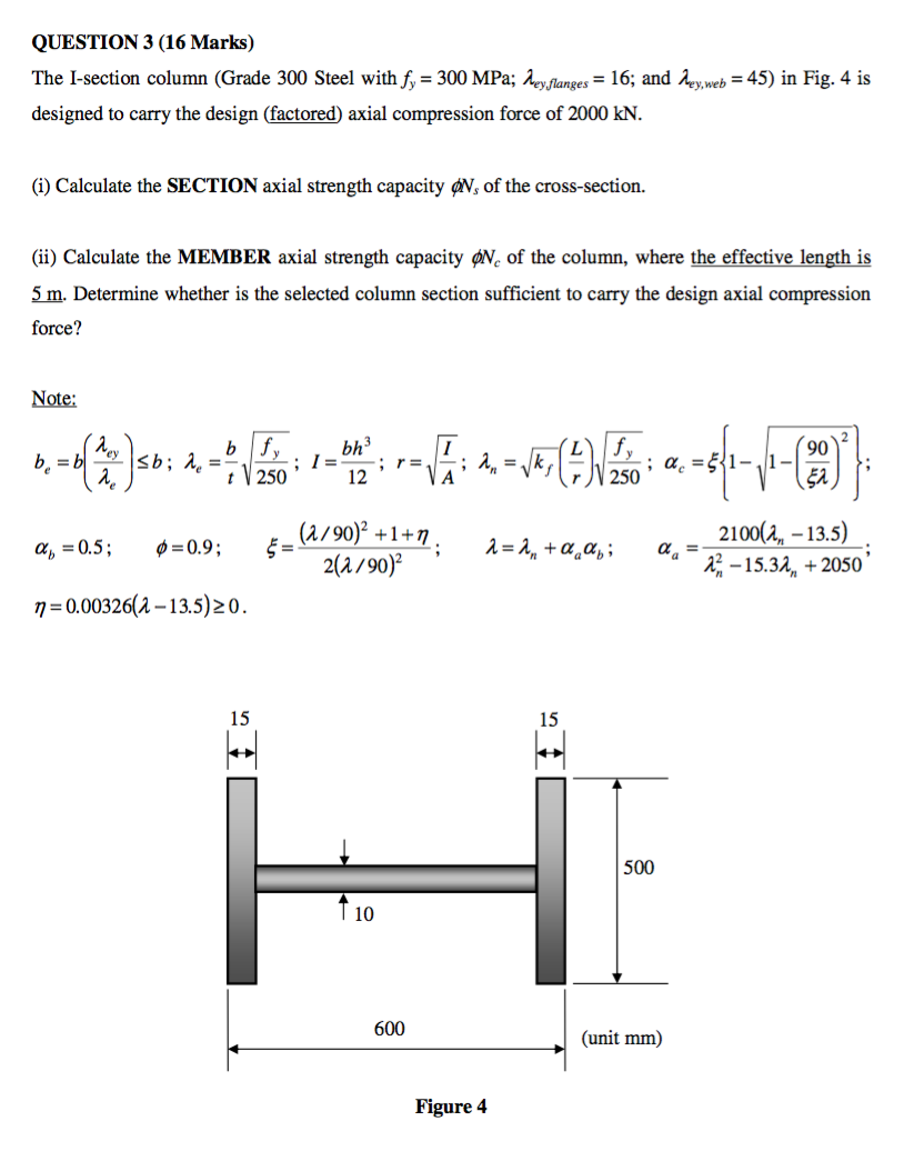 The I-section column (Grade 300 Steel with fy = 300 | Chegg.com