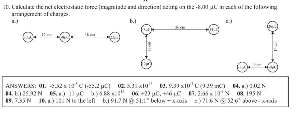 Solved 10. Calculate the net electrostatic force (magnitude | Chegg.com