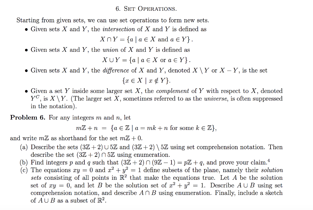 Solved 6. SeT OPERATIONS. Starting from given sets, we can | Chegg.com
