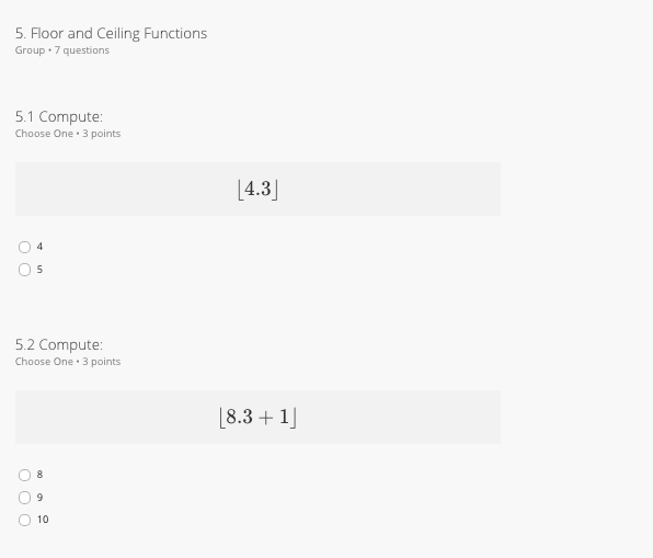 Solved 5. Floor and Ceiling Functions Group 7 questions 5.1 | Chegg.com