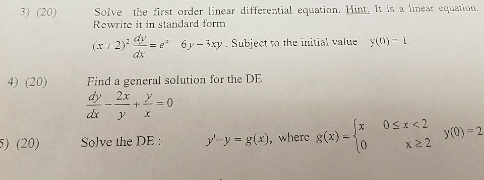 Solved Solve the first order linear differential equation. | Chegg.com