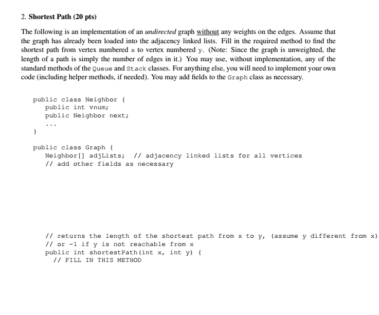 Solved The following is an implementation of an undirected | Chegg.com