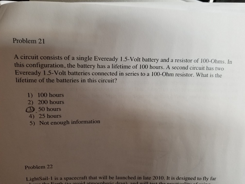 Solved Problem 21 A circuit consists of a single Eveready | Chegg.com