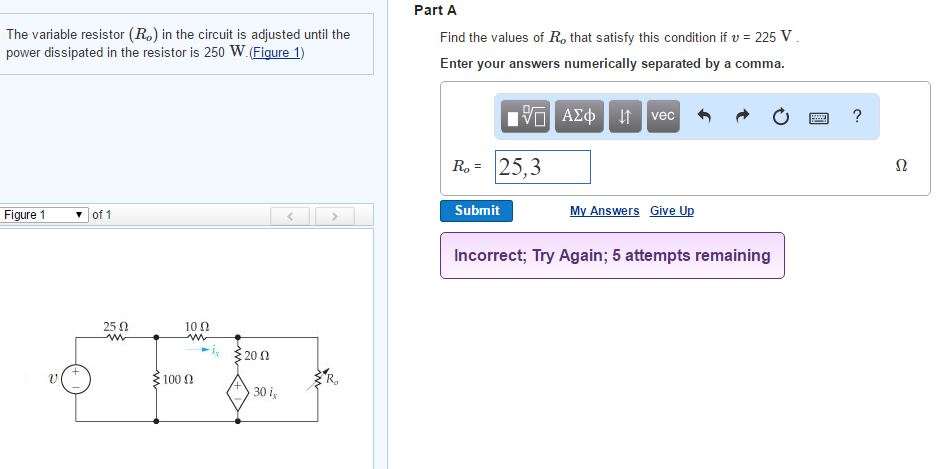 Solved The variable resistor (R_o) in the circuit is | Chegg.com